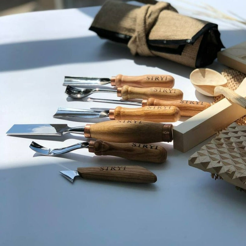 Wood carving kit 7pcs, Chisels set, Bowl Gouges STRYI Profi, Versatile Carving Set, Gift for ...