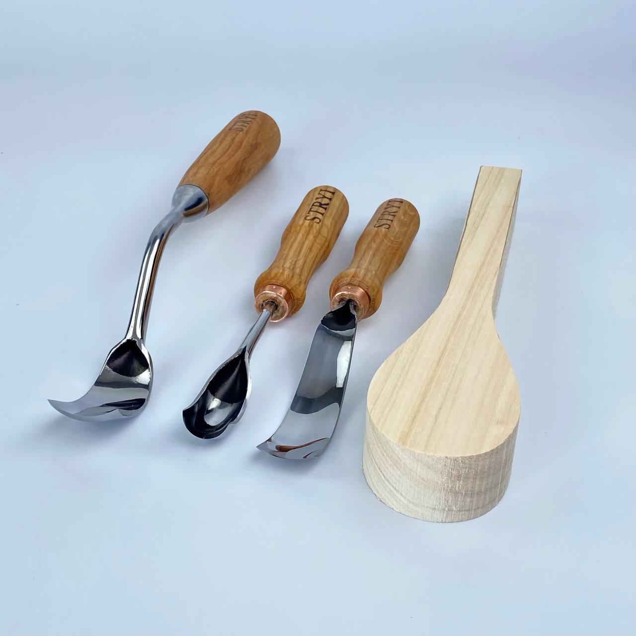 Set of 3 Bent Gouges STRYI Profi for Spoon &Bowl Carving
