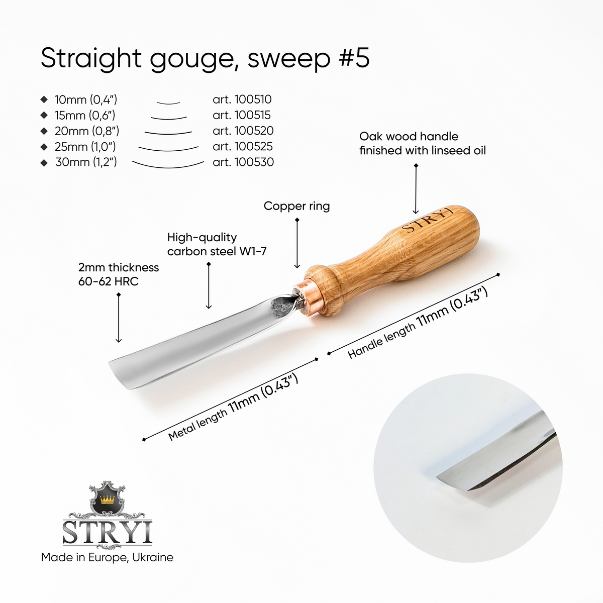 Gouge #5 profile, straight chisel STRYI Profi, Stryi carving tools ...