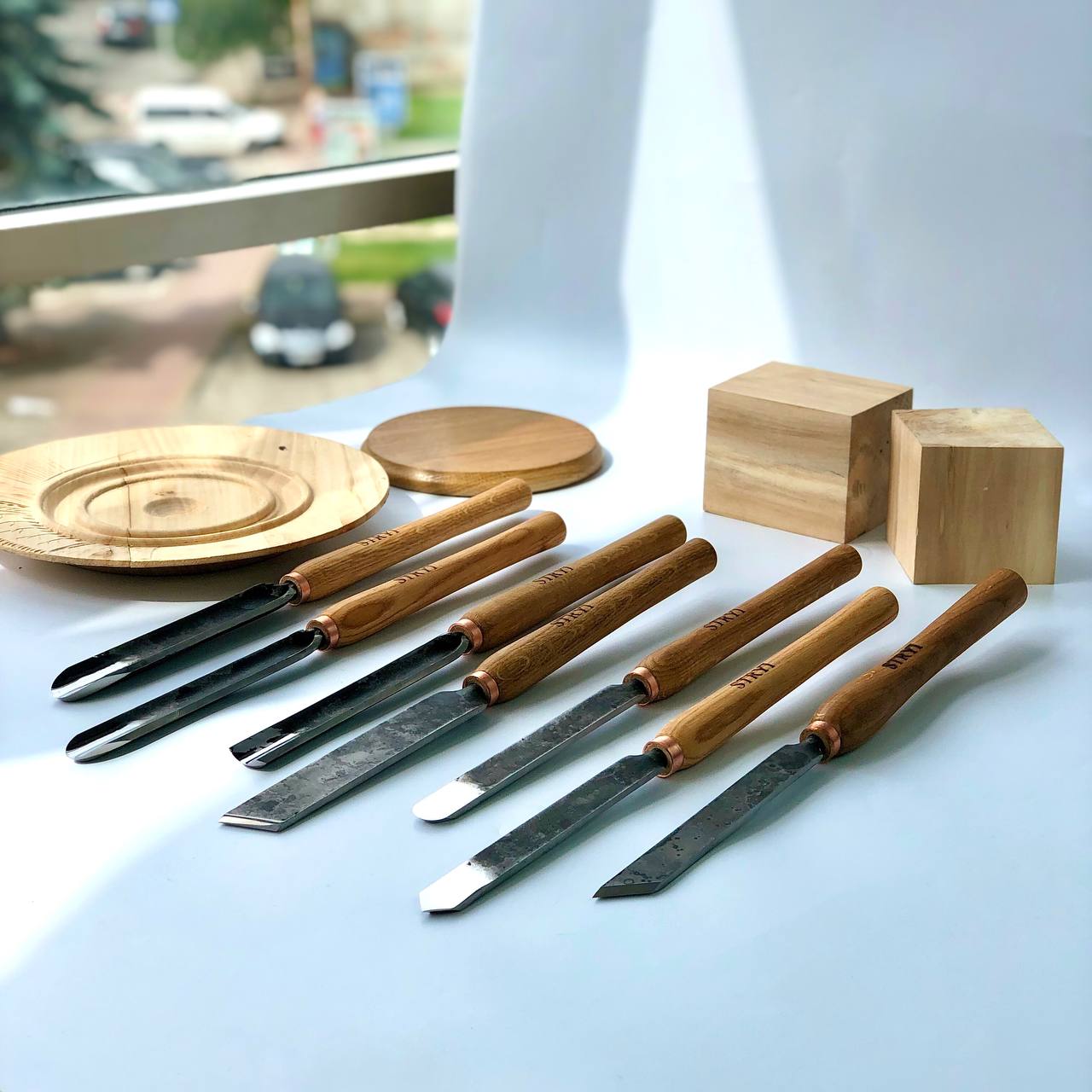Wood turning toolset of 7 Wood Turning chisels STRYI Standart in roll ...